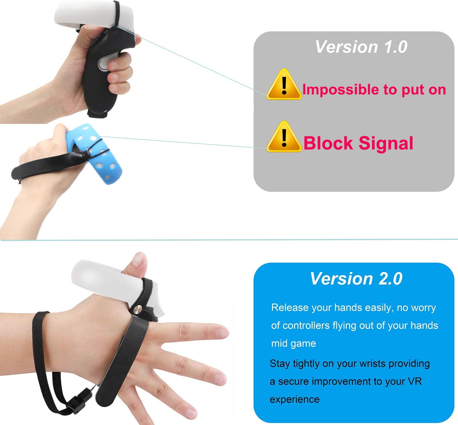 MASiKEN Touch Controller Grip Cover for Oculus Quest 2 with Adjustable Wrist Knuckle Strap Anti-Throw Handle Protective Sleeve (Black)