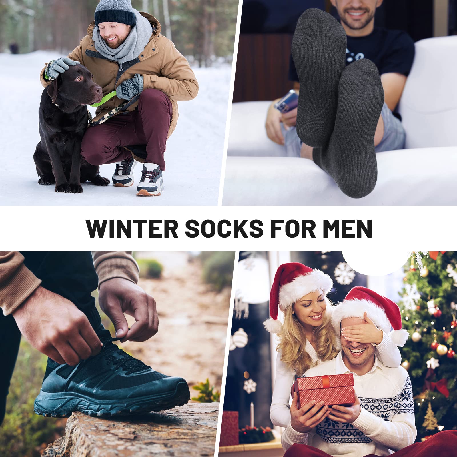 SIMIYA 5 Pairs Merino Wool Socks for Men, Thick Winter Wool Hiking Socks, Warm Breathable Crew Mens Socks(Fit USA Size 7-13