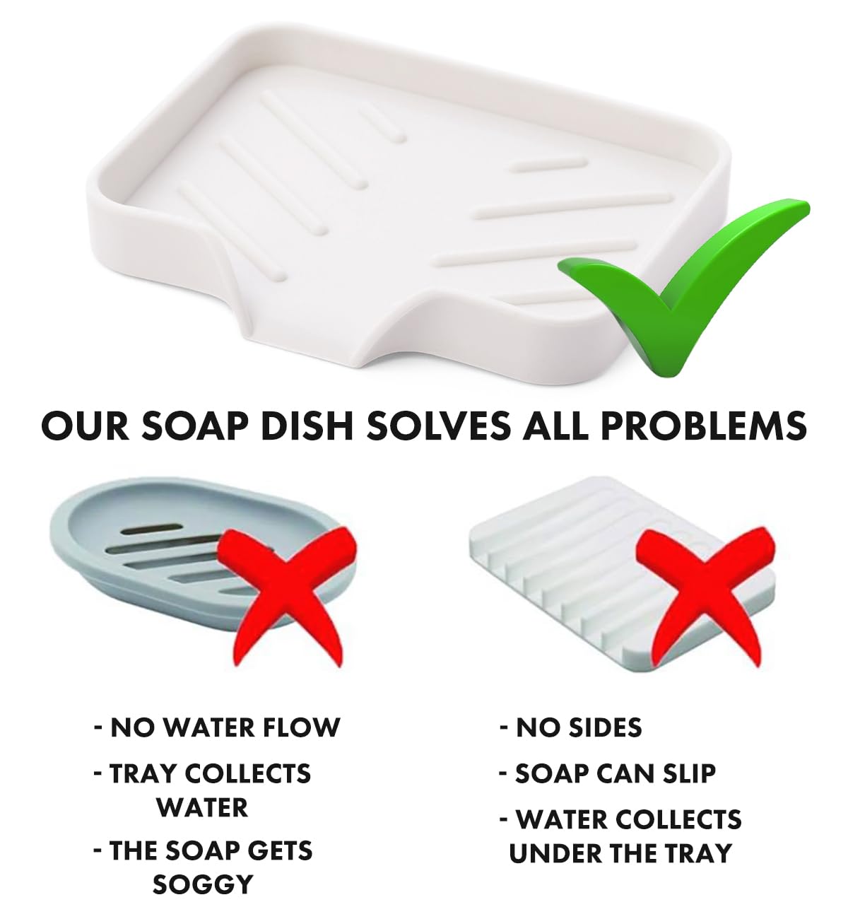 Silicone Soap Dish & Kitchen soap Tray - Self draining soap Dish, Soap Dish Shower | Silicone soap Holder | Soap Holder for Kitchen Sink | Small soap Dish - Durable Rubber Soap Dish with Drainage