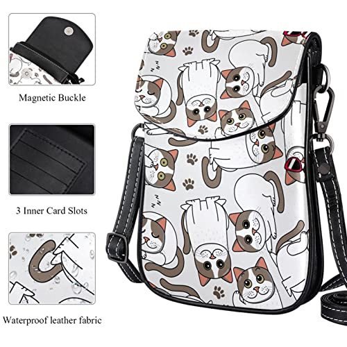 Small Crossbody Bag Cartoon Cats Cell Phone Purse Wallet