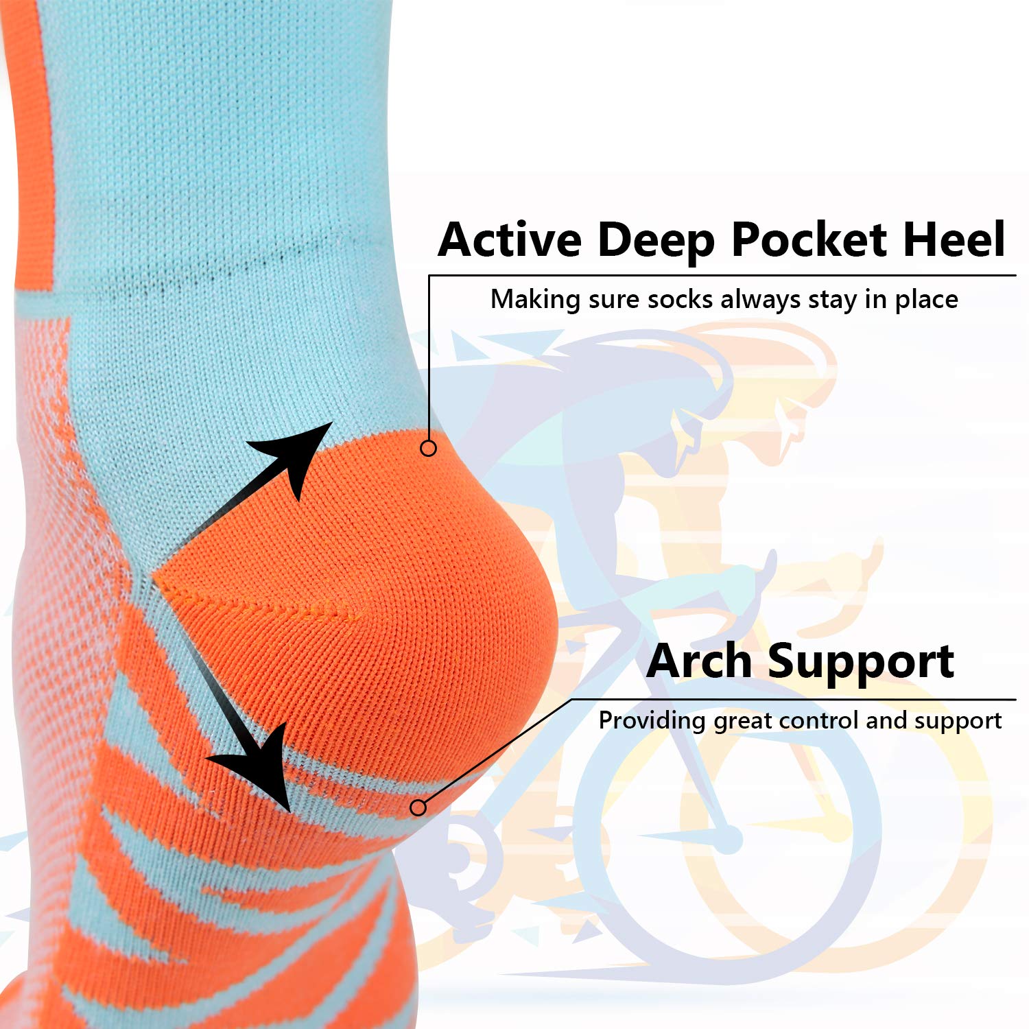 LIN Men's 3 Pack Compression Tall Cycling Socks CoolMax Bike Socks Training Sports Athletic Socks 3L
