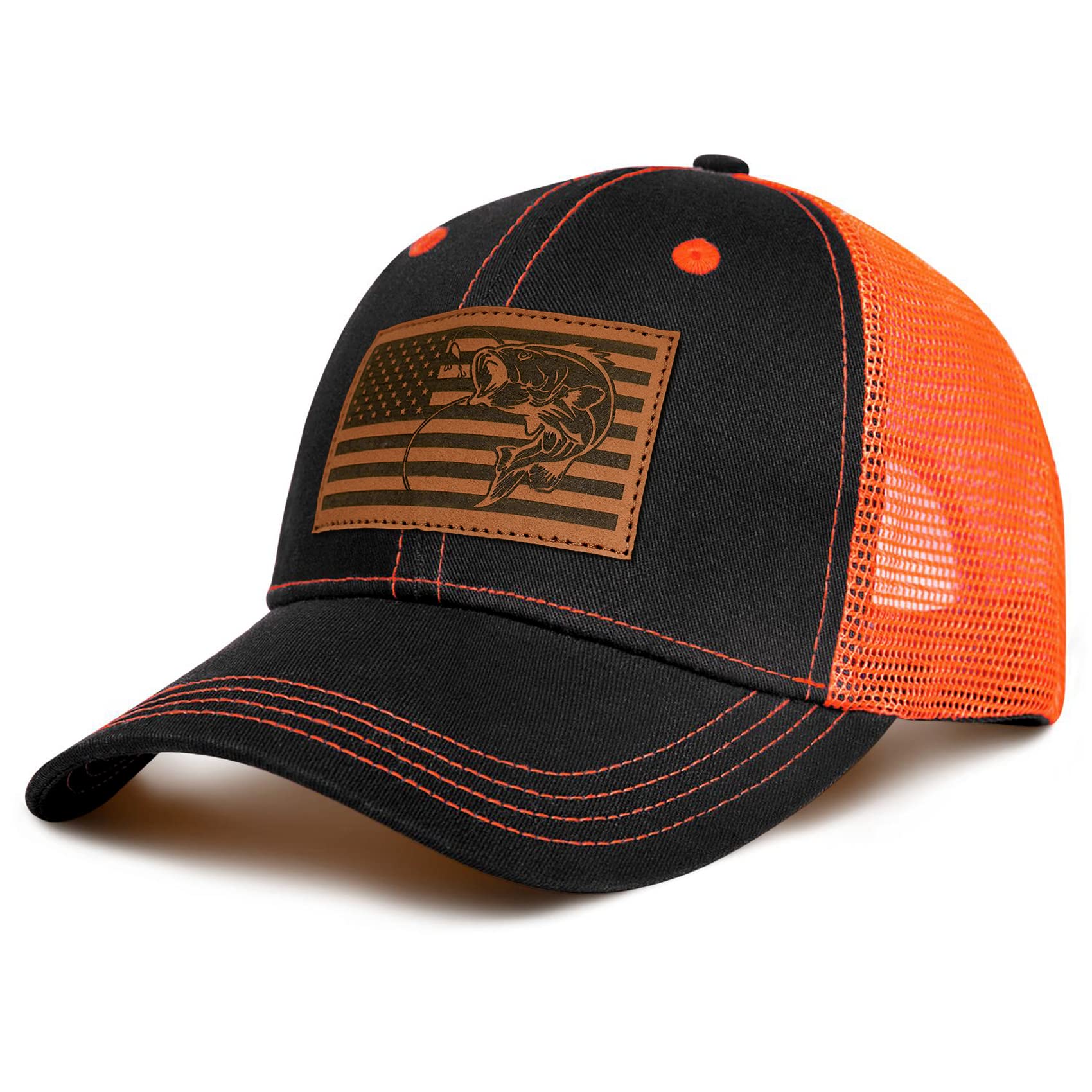 Simocked Fish American Flag Trucker Hat Fishing Hat - Fishing Gifts for Men - Snapback Baseball Cap