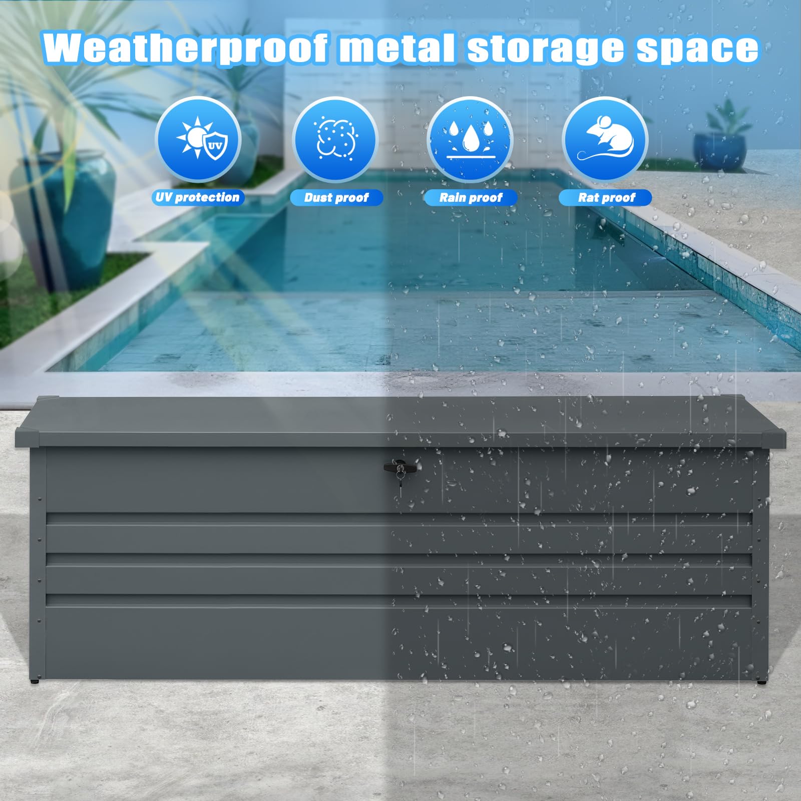 Zolyndo 260 Gallon Waterproof Outdoor Storage Box, Outside Metal Deck Storage Box for Patio Cushions, Garden Tools and Sports Pools Equipment (Extra Large)