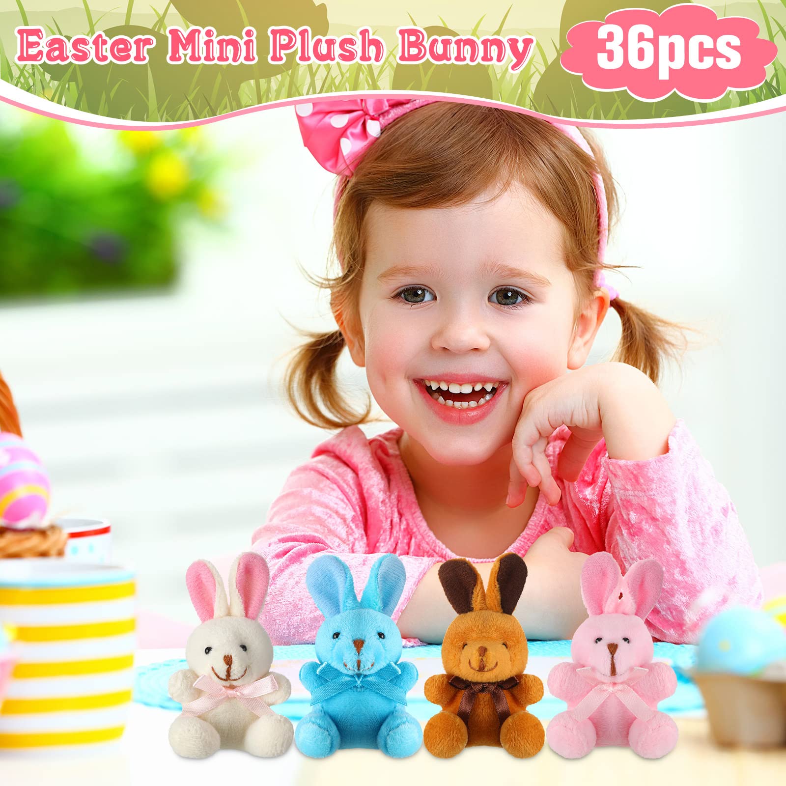 Sanwuta 36 Pieces 4 Inch Easter Mini Bunny Plush Bunnies Stuffed Bulk Tiny Rabbit Stuffed Easter Stuffed Toys Bunny Party Favors Bunny Animals for Easter Eggs Filler, Easter Baskets Filler, 4 Colors