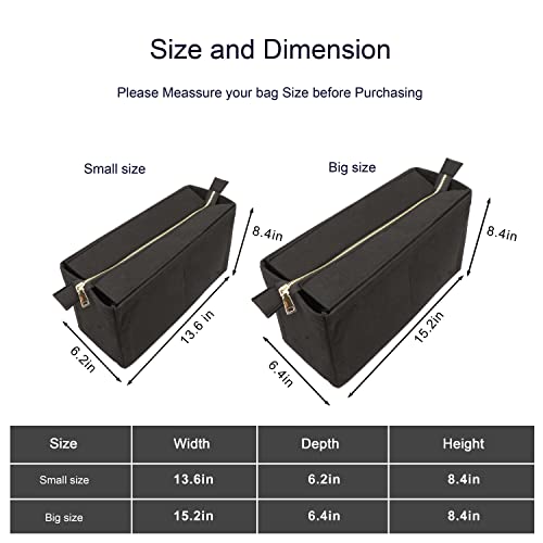Purse Organizer Insert for Handbags, 3mm Felt Bag Organizer for Tote, Metal Zipper Cover is Removeable Purse Organizer Insert, Handbag Organizer Insert Best Fit Dior Book Tote Bag (Black, MEDIUM)