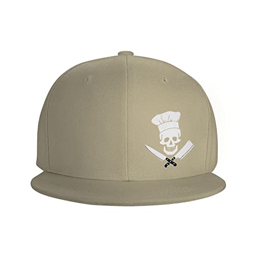 Skull Chef Snapback Hat Flat Brim Hip Hop Baseball Cap for Women Men Adjustable Vintage Funny Trucker Caps Natural