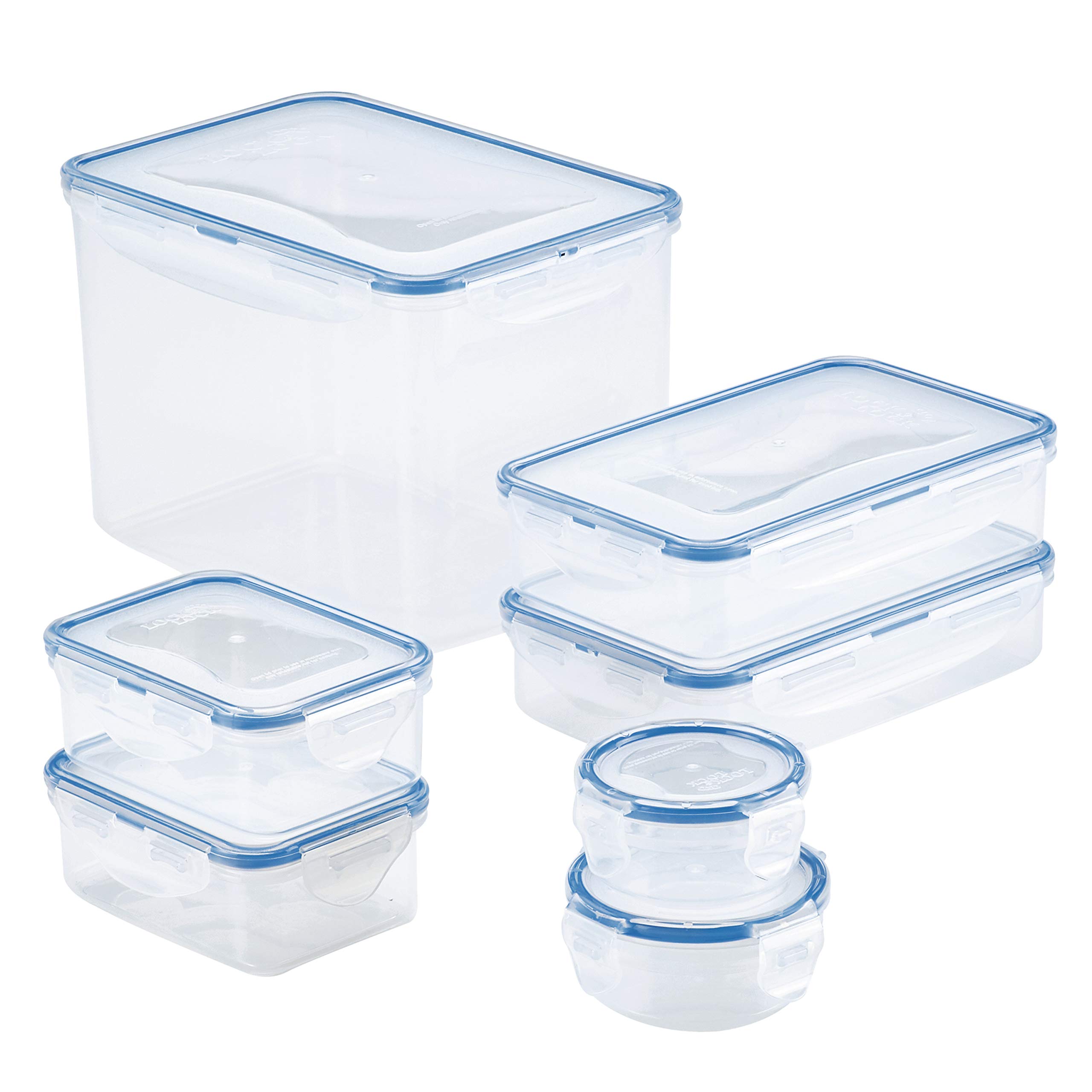 LOCK & LOCK Easy Essentials Food Storage lids/Airtight Plastic, containers, BPA Free, 14-Piece, Clear