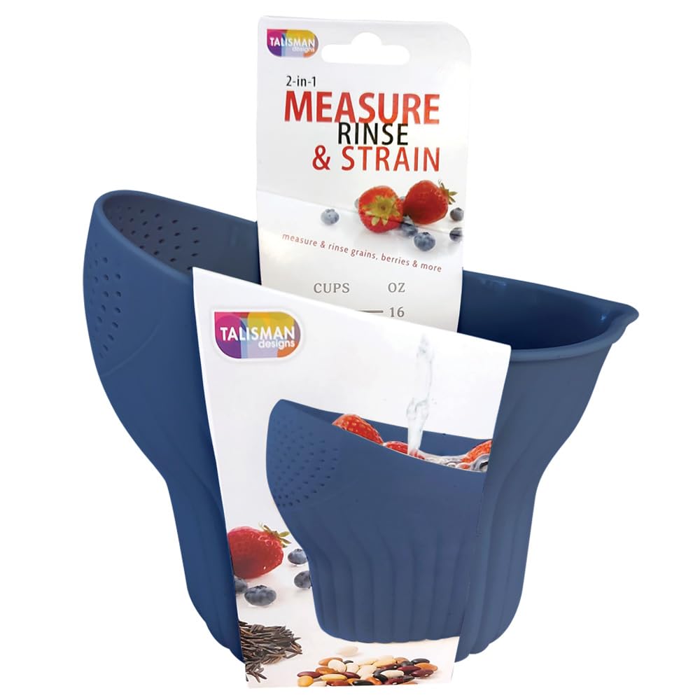 Talisman Designs 2-in-1 Measure Rinse & Strain | Holds up to 2 Cups | Food Strainer | Fruit Washing Basket | Strainer & Colander for Kitchen Sink | Dishwasher Safe - Cream