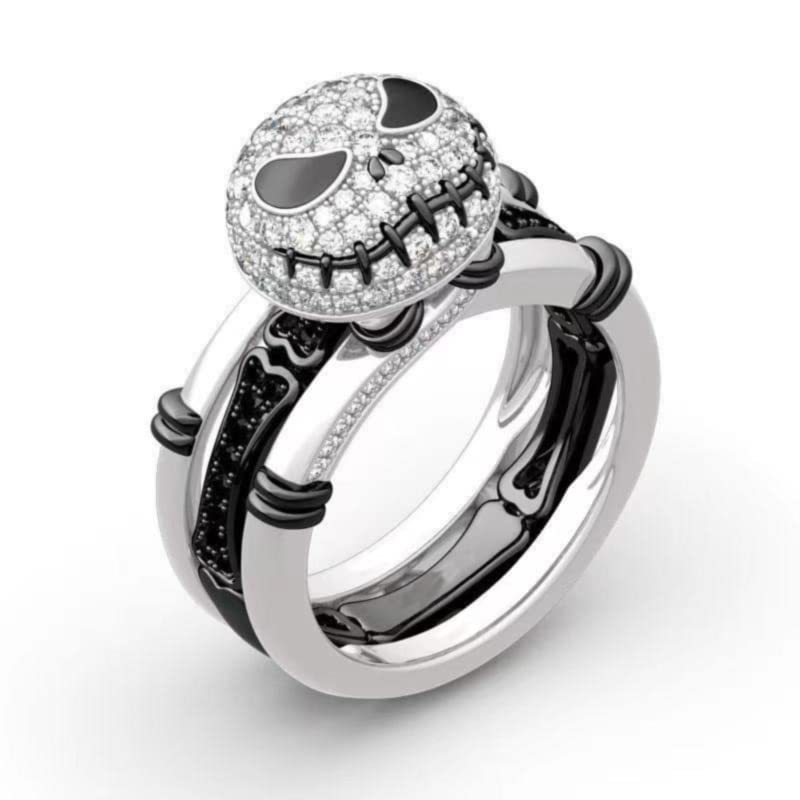 Skull Cute Christmas Ring, Halloween Ring Nightmare Before Christmas Ring, Christmas Rhinestone Finger Ring 2 in 1 Skeleton Ring (11, Black)