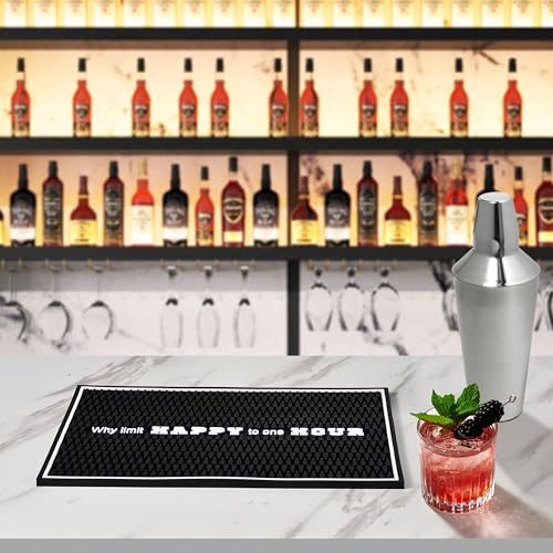 Premium Bar Mat - Non-Slip, Absorbent, and Multi-Purpose - Heavy Duty Commercial Grade Rubber - Dish Dry and Spill Mat for Kitchen or Cocktail Bar Countertops - Designed in USA - 16"x12"x0.4"-Black