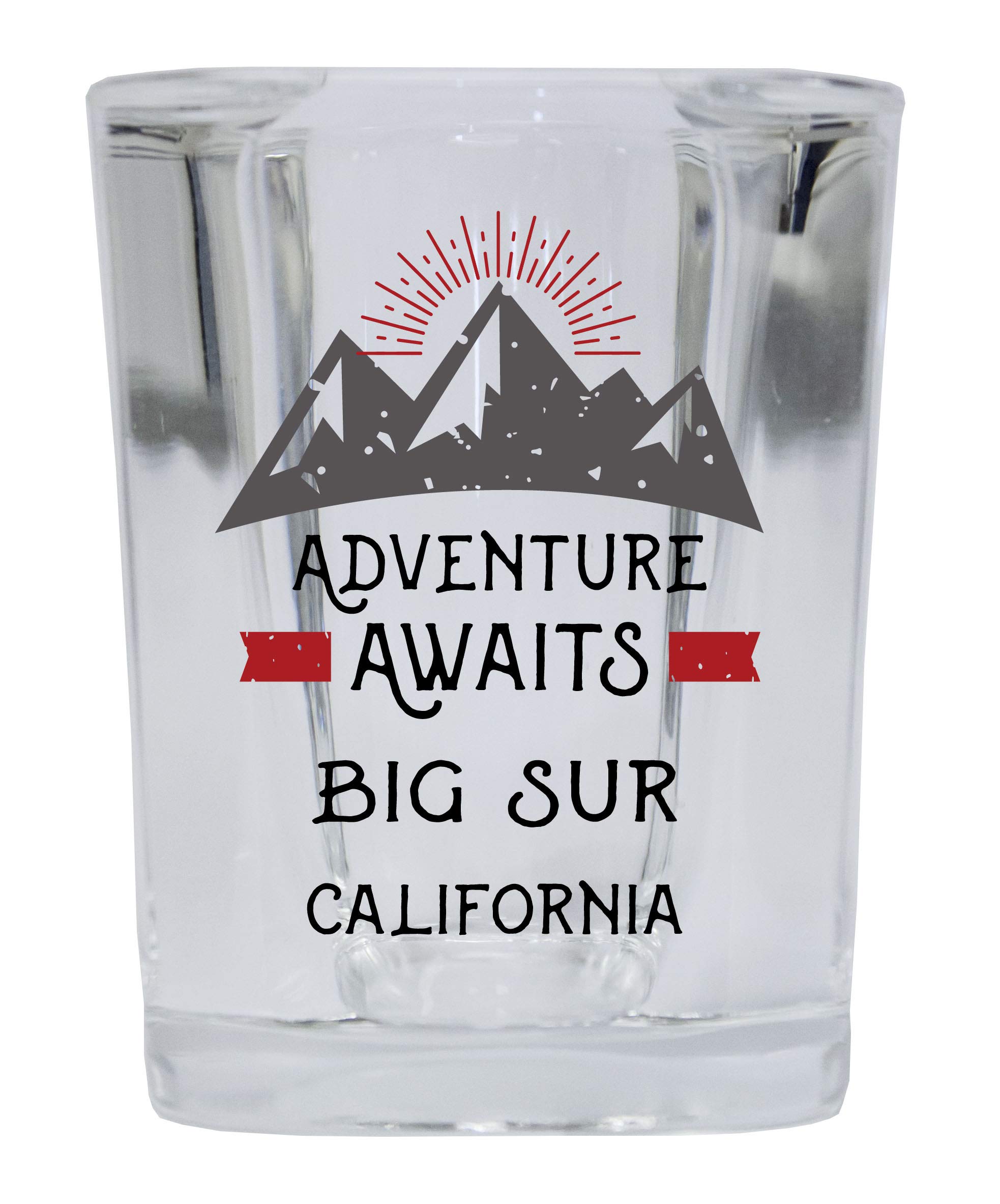 R and R Imports Big Sur California Souvenir 2 Ounce Square Base Liquor Shot Glass Adventure Awaits Design
