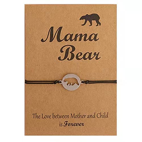 KunBead Women Mama Bear Leather Bracelet set for 2 Mother and Daughter Son Matching Wish Bracelets