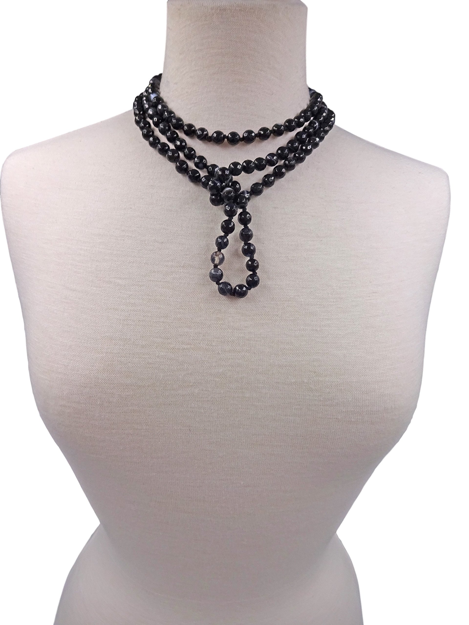 MGR 60-Inch Faceted Black Onyx Endless Infinity Long Beaded Necklace or Multi Strand Beaded Necklace.