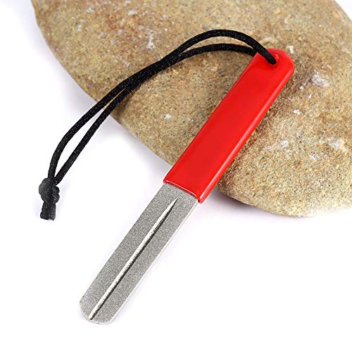 Raguso Fish Knife Grinding Tool, Hook File Fishing Hook Sharpener Fishing Accessory Durable with Plastic Handle for Side Sharpening for Anglers for Outdoor Fishing(red, Double Groove)