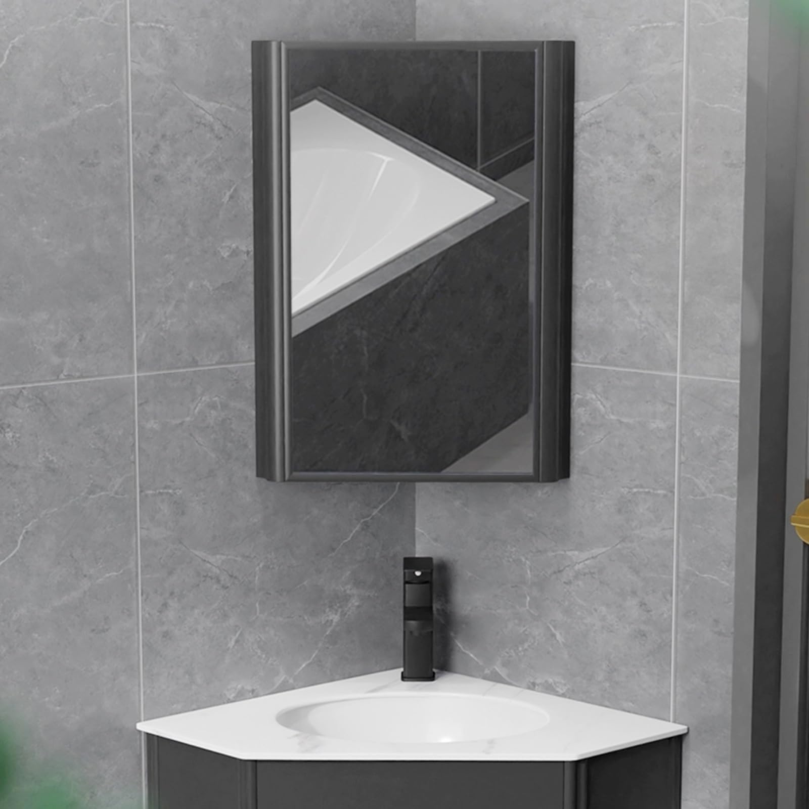WXMYOZR Medicine Cabinet Bathroom Vanity Mirror,Corner Vanity Mirror for Small Space, Wall Mounted Bathroom Storage Cabinet with Mirror, Aluminum Alloy Construction IP54 Waterproof,Black