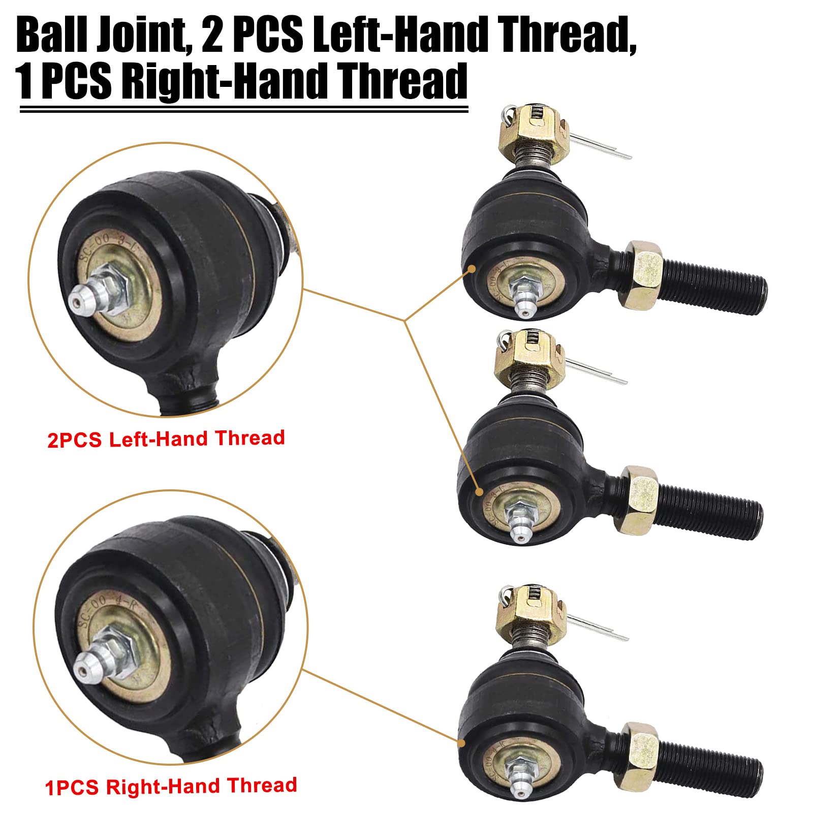 MOSNAI Club Car DS Tie Rod End kit for Club Car DS G&E 1976-2008 Golf Carts Driver OEM #7540 and Passenger Side #7539(2 PCS Left Drive Side + 1 PCS Right Passenger Side Hand Thread)