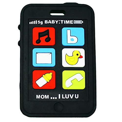 Silli Chews Silicone Baby Smart Watch Wrist Teether for Teething Relief | Hand Teethers for Babies Infants and Toddlers | Kids Teething Ring Toys Pretend Play Phone Baby Teether Black Silly Chew Toy