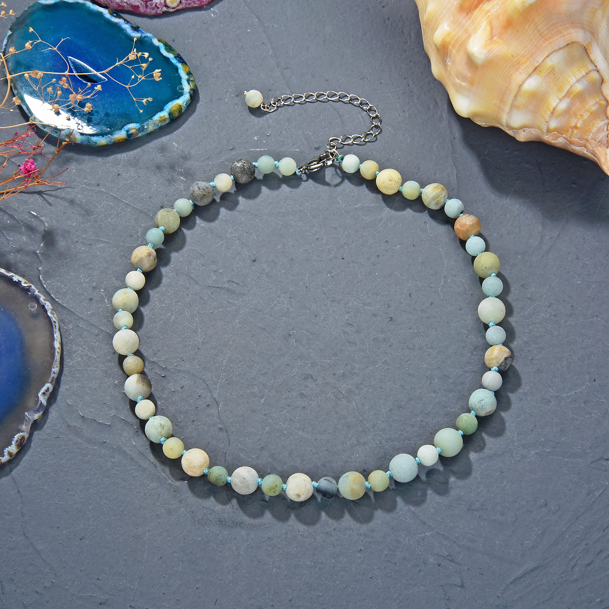 MGR MY GEMS ROCK! Beaded Semi Precious Stone Genuine Amethyst Collar or Choker Necklace for Women, 14.50" Long with 3" Extender.
