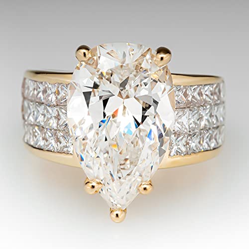 Obeon Water Drop Pear Shaped Zircons Ring for Women Micros Diamond Inlay Ring Wedding Anniversary Birthday (Box Not Included), 6