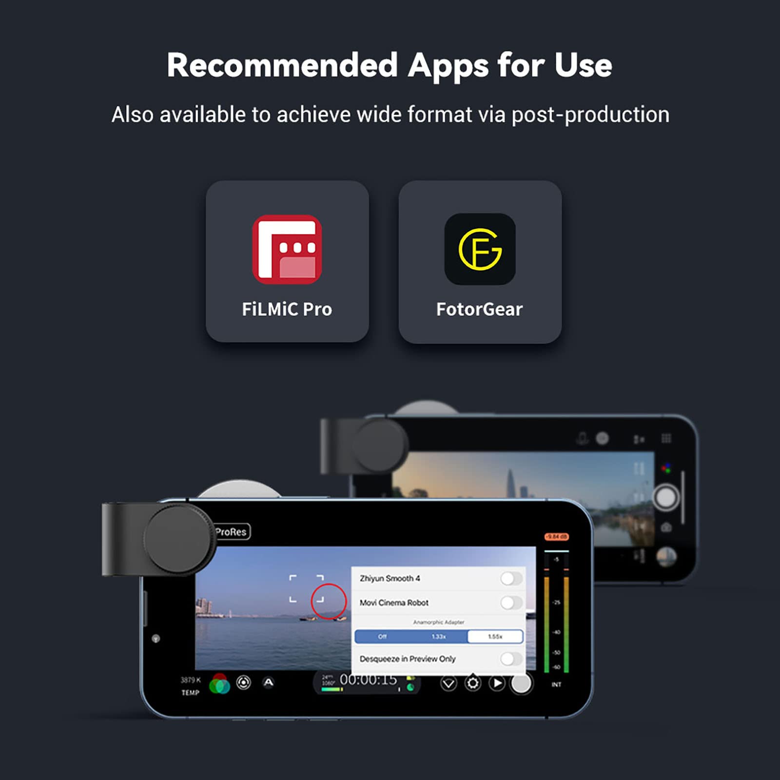 SmallRig 1.55XT Anamorphic Lens For Cinematic Filmmaking, 2.76:1 Widescreen Ratio Imaging and Blue Flares Lens for iPhone 14 13 12 and Android Phone by FilMic Pro App (3578)