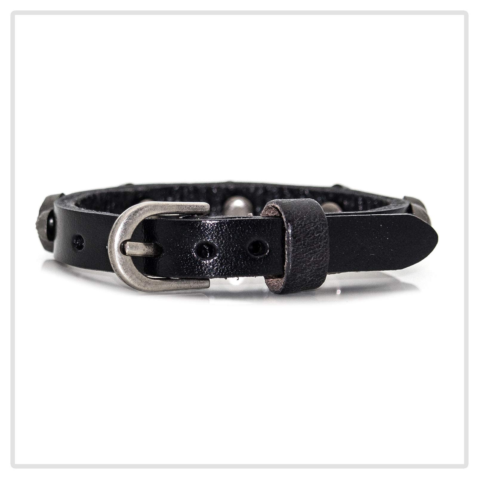 Mgutillart Punk Vintage Alloy Belt Buckle Bracelet Skull Leather Cuff Bracelet(Black)
