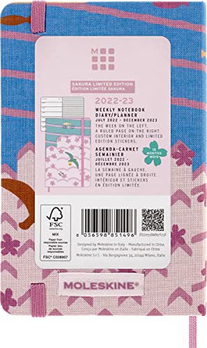 Moleskine Limited Edition 2023 Weekly Notebook Planner Sakura, 18M, Pocket, Bird, Hard Cover (3.5 x 5.5)