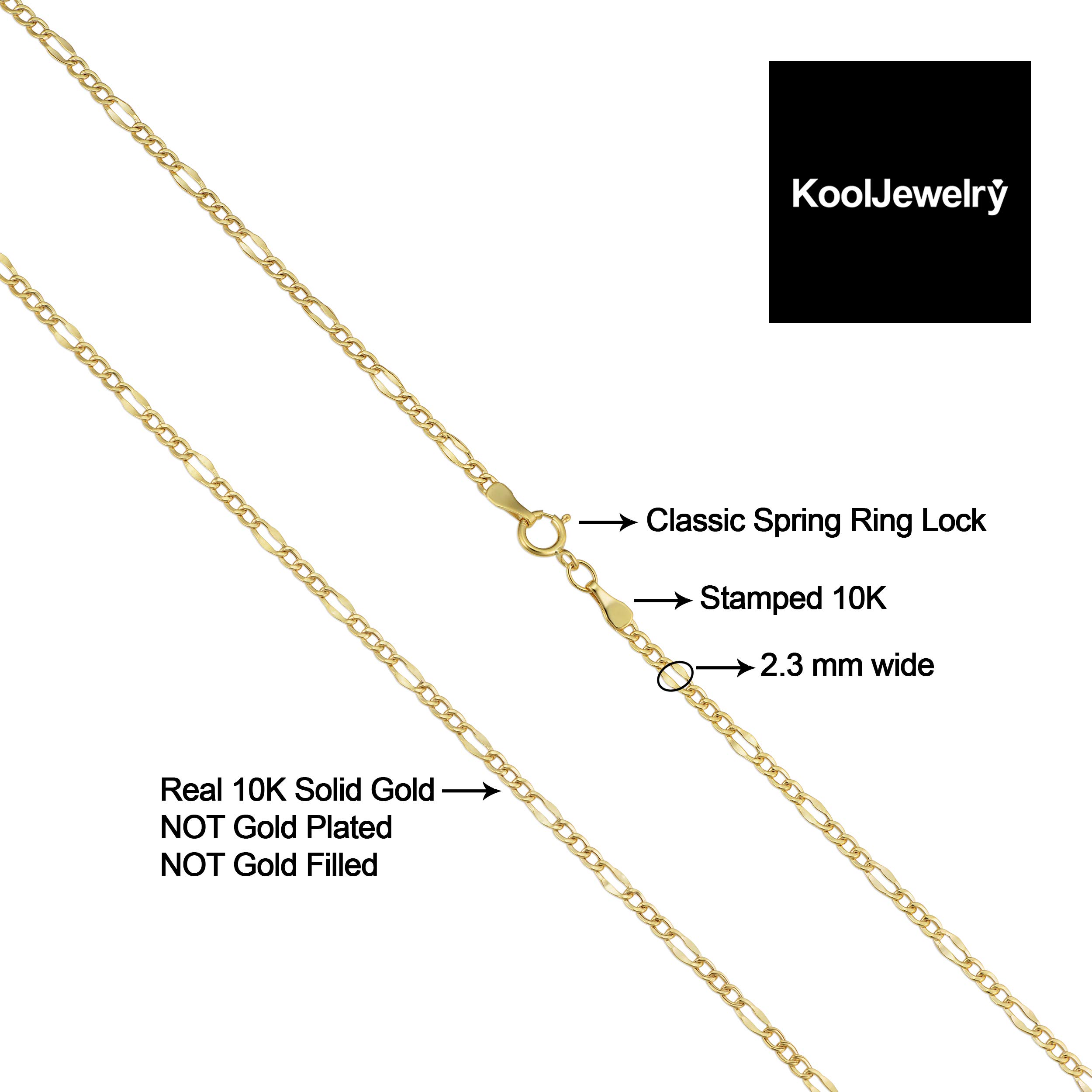 Kooljewelry 10k Yellow Gold Figaro Link Anklet for Women (2.3 mm, 9 inch)