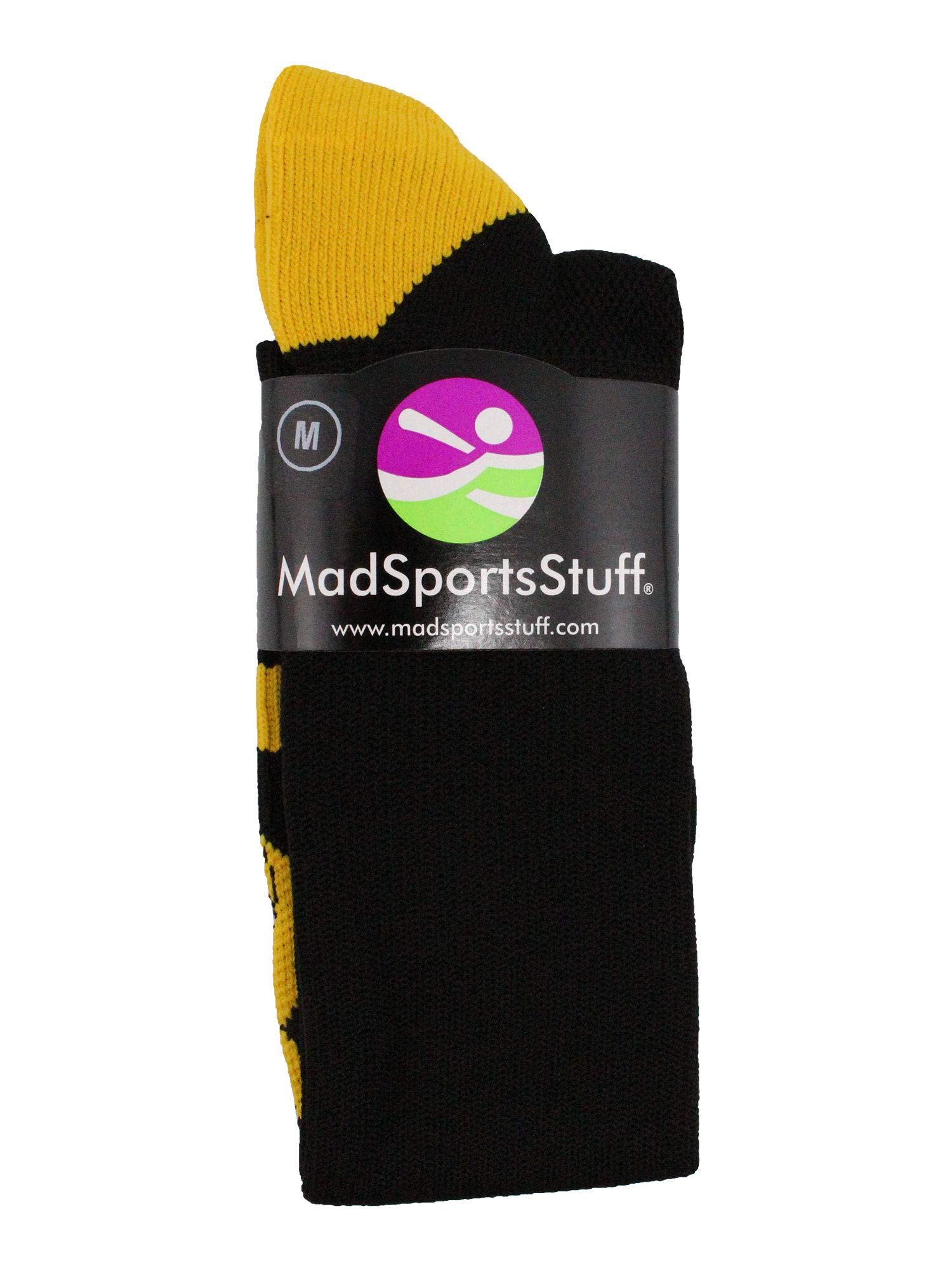 MadSportsStuff Gold Ribbon Childhood Cancer Awareness OTC Socks (Black/Gold, Medium)