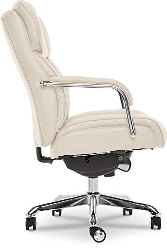 La-Z-Boy Sutherland Quilted Leather Executive Office Chair with Padded Arms, High Back Ergonomic Desk Chair with Lumbar Support, Ivory White Bonded Leather