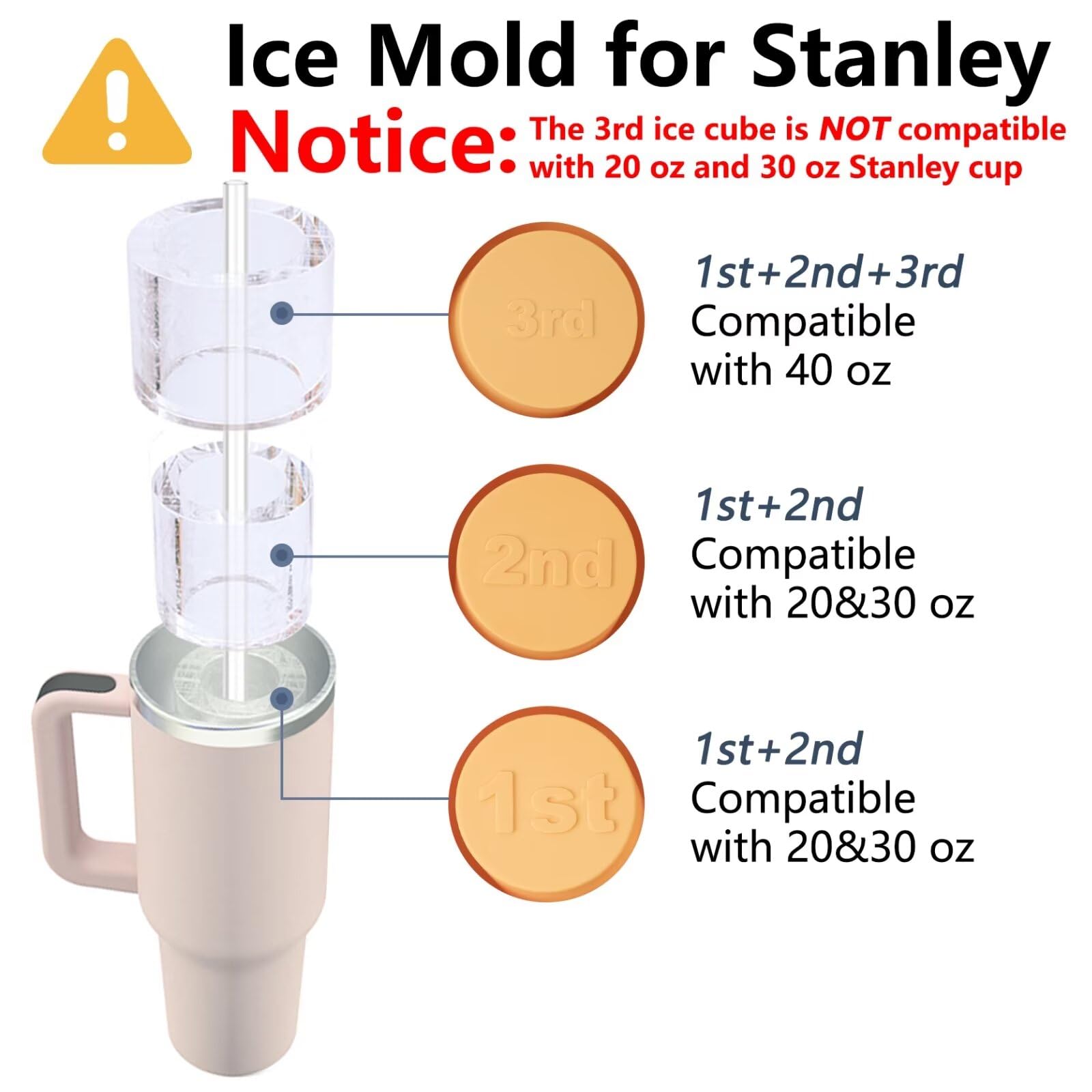 XZYLY Ice Cube Tray for Stanley Cup,Ice Mold with Lid & Bin for 30&40 oz Stanley Tumblers Accessories,Easy Release Silicone Ice Maker for Ice Drink,Juice,Whiskey,Cocktail,Summer Gifts,Yellow