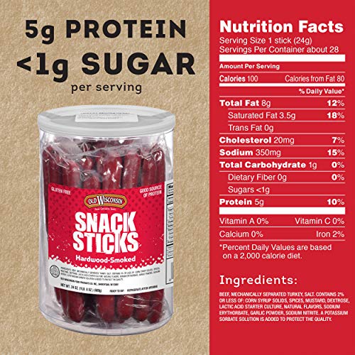 OLD WISCONSIN Beef Snack Sticks, High Protein, Gluten Free, 24 Ounce Resealable Jar