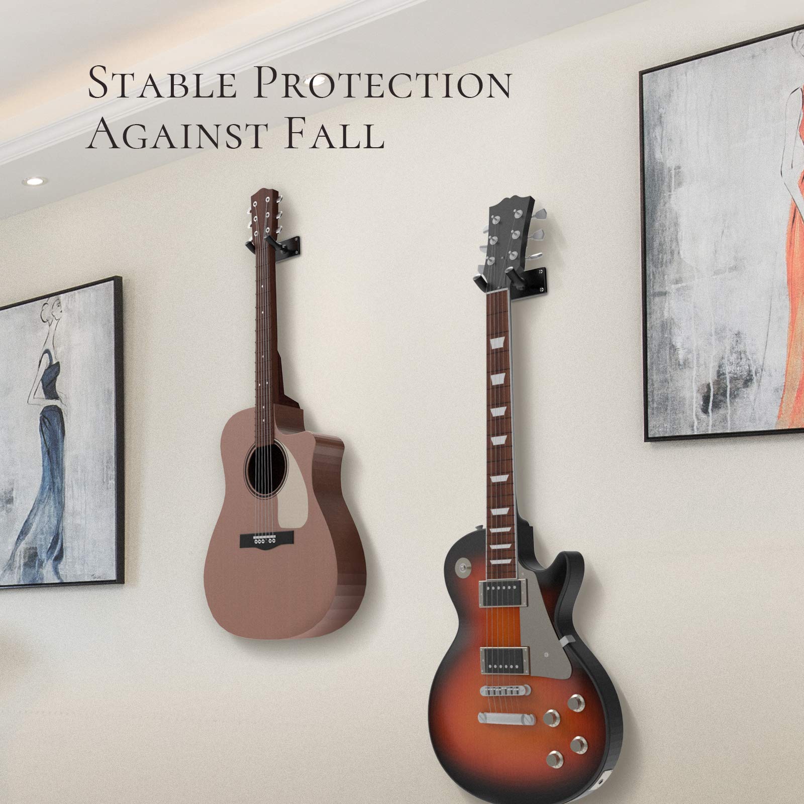 N - A 2-Pack Guitar Wall Hanger,Metal Guitar Hook,Wall Hook Holder Standfor All Size Guitars Bass Mandolin Banjo Ukulele Acoustic and Electric Guitars Classical Guitar and All String Instruments