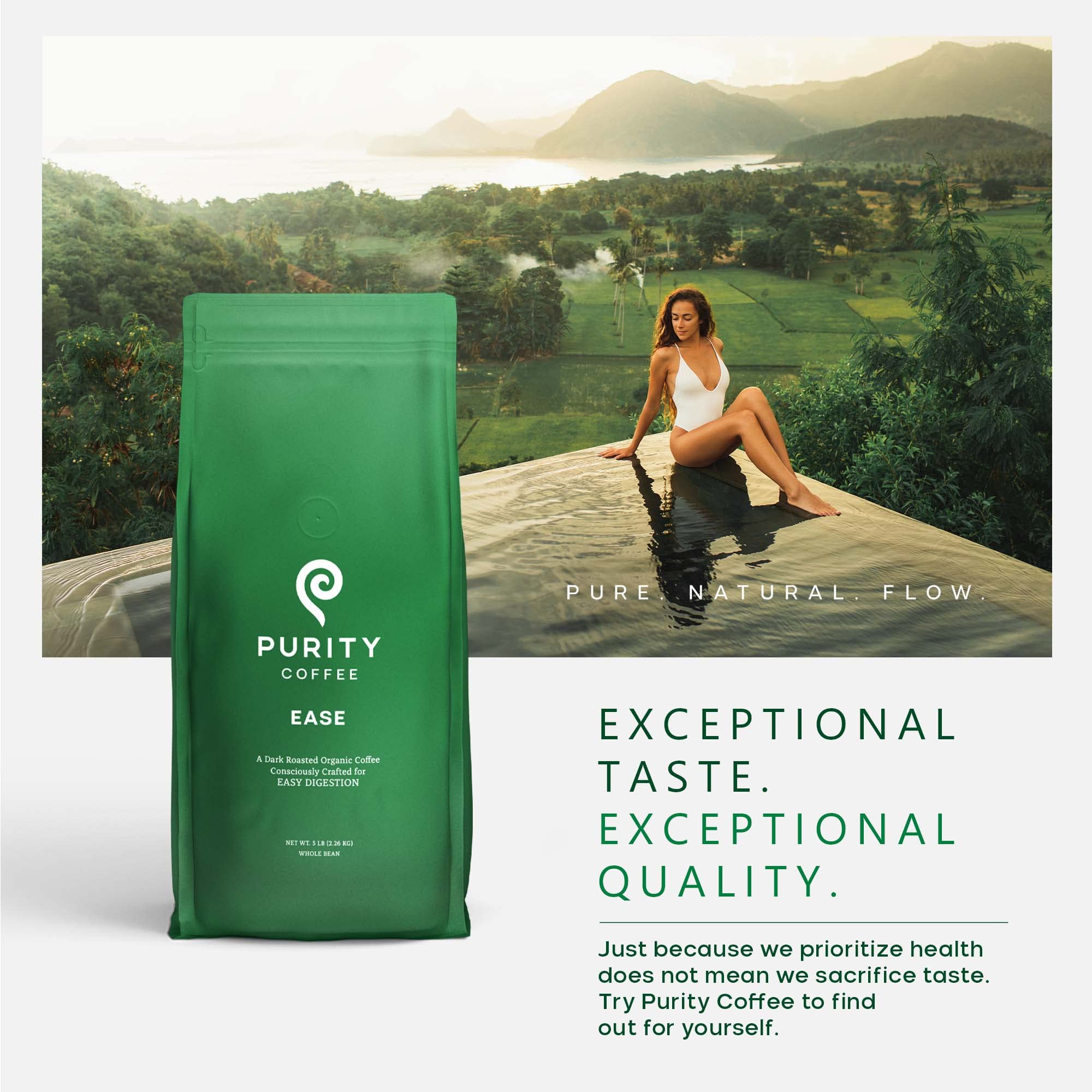 Purity Coffee EASE Dark Roast Low Acid Organic Coffee - USDA Certified Organic Specialty Grade Arabica Whole Bean Coffee - Third Party Tested for Mold, Mycotoxins and Pesticides - 5 lb Bag