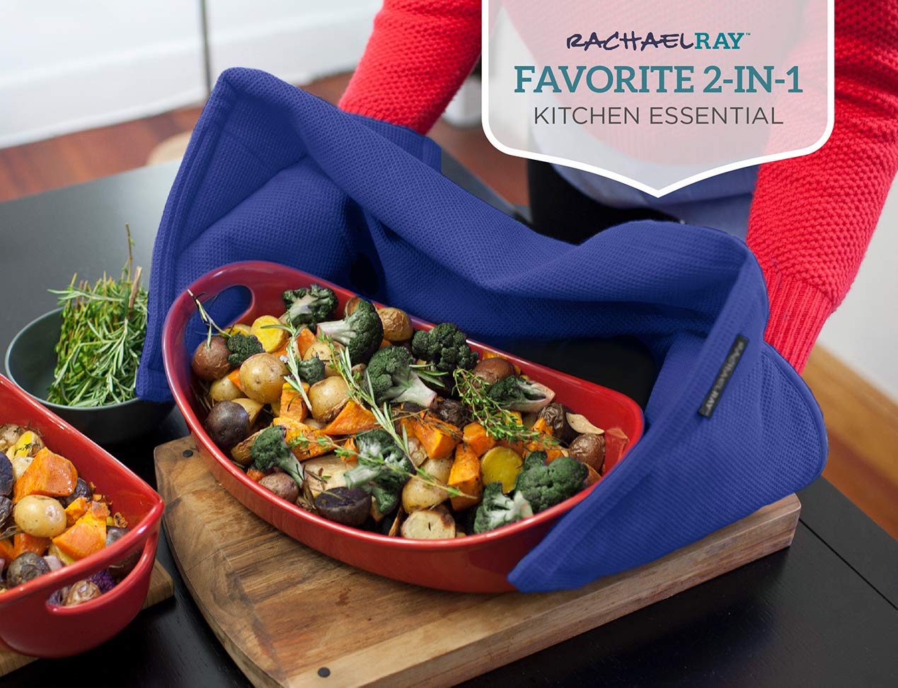 Rachael Ray Multifunctional 2-in-1 Moppine, Ultra Absorbent Kitchen Towel & Heat Resistant Pot Holder, Blue