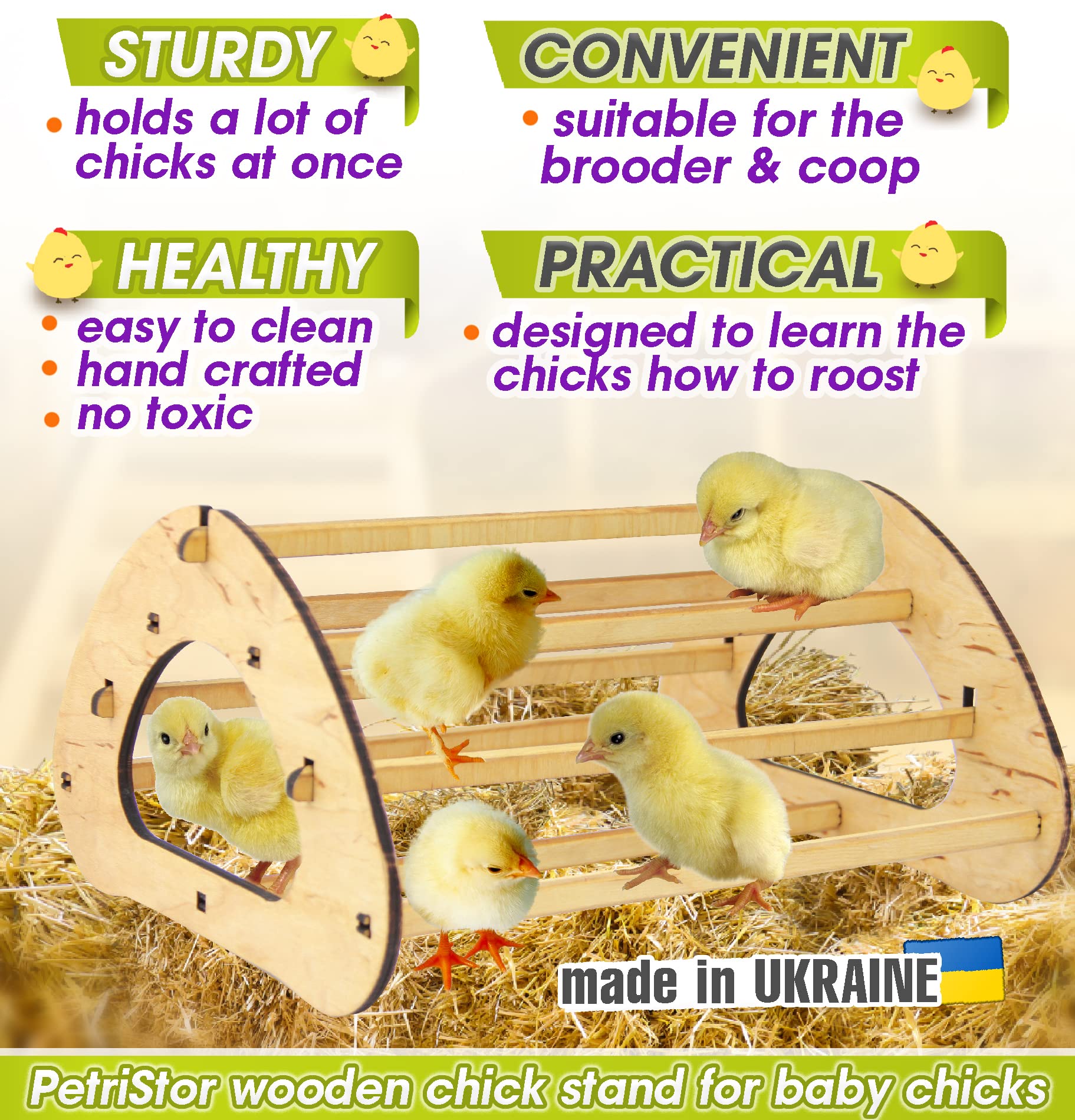 Wooden Chicken Perch for Baby Chick - Chick Roosting Bar with 7 Crossbars - Chick Roost for Brooder - Chicken Roosting Bars - Baby Chick Perch - Baby Chicken Toy
