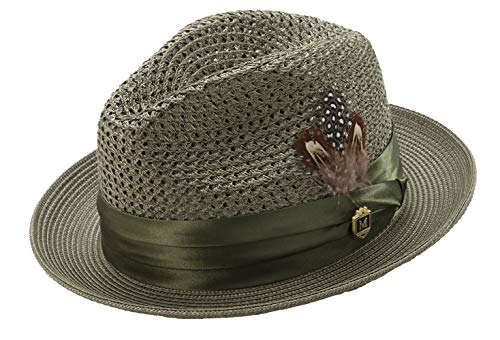 MONTIQUE Men's Braided Pinch Fedora Hat H24 (Large, Olive)