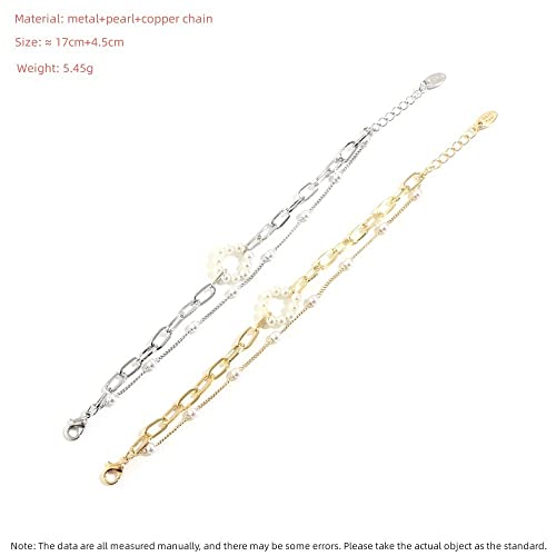 Small design, pearl bracelet, female double layer, pastoral fashion, versatile bracelet (golden)