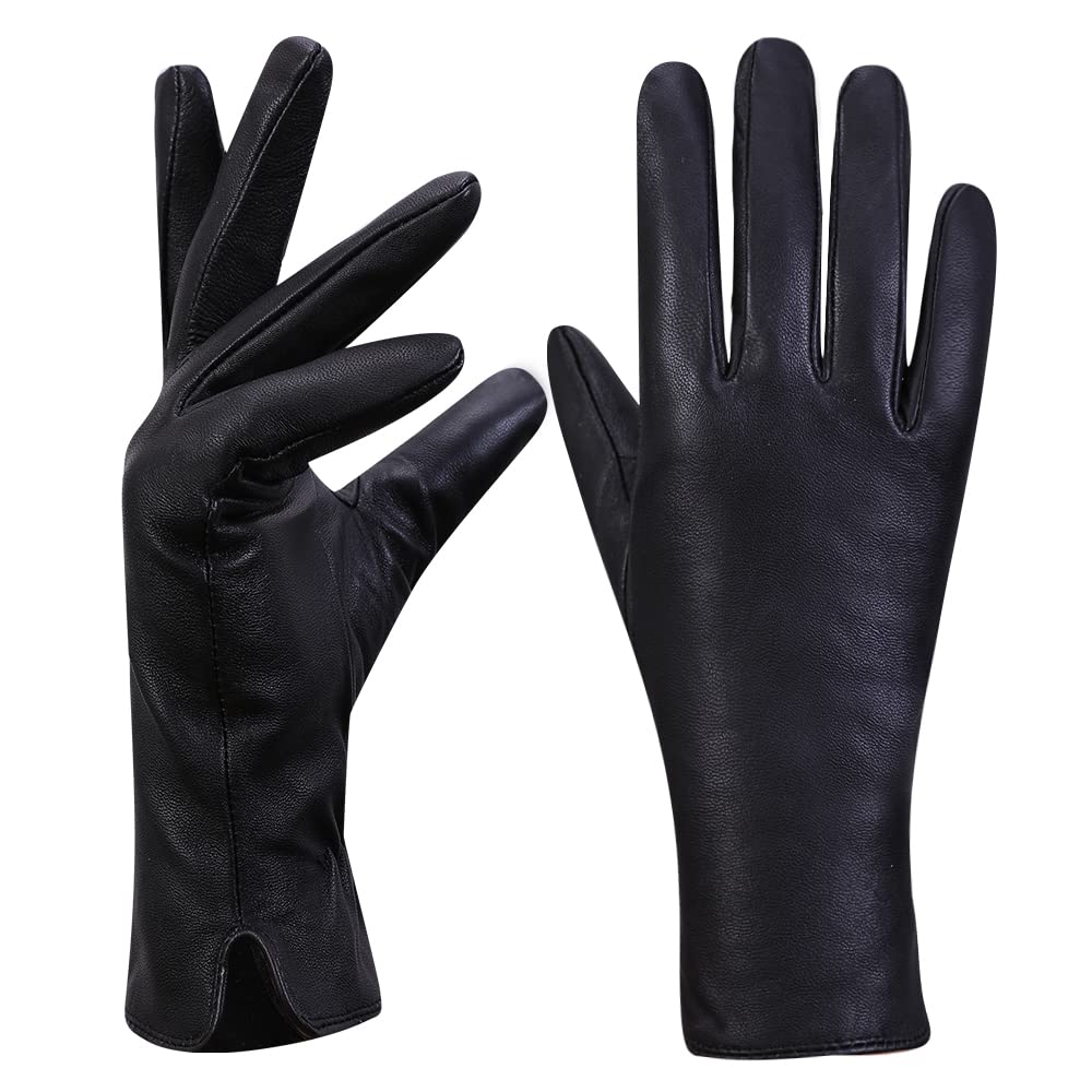 MGGMOKAY Womens Touchscreen Nappa Lambskin Leather Gloves(100% Cashmere Lining),BLack,Medium