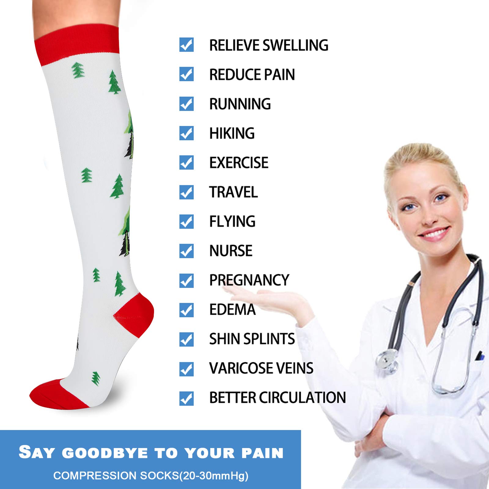 LighSele 6 Pair Compression Socks for Women & Men, Knee High Compression Socks 20-30 mmHg for Nurses, Travel, Pregnancy, Christmas(S/M)