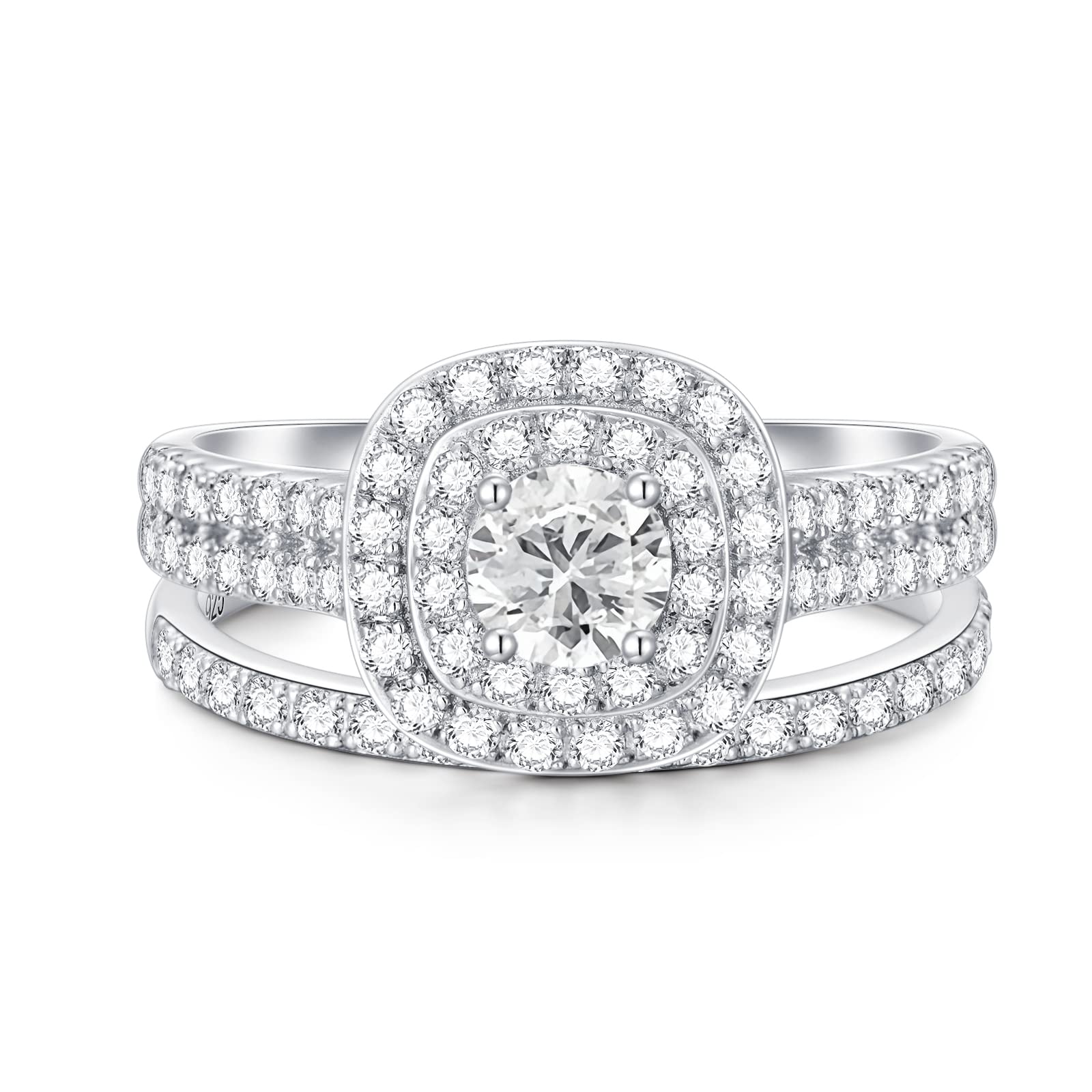 Molioaki 1-1/2 Carat (ctw) moissanite engagement rings for women Platinum Plated Silver ring moissanite rings-7.5