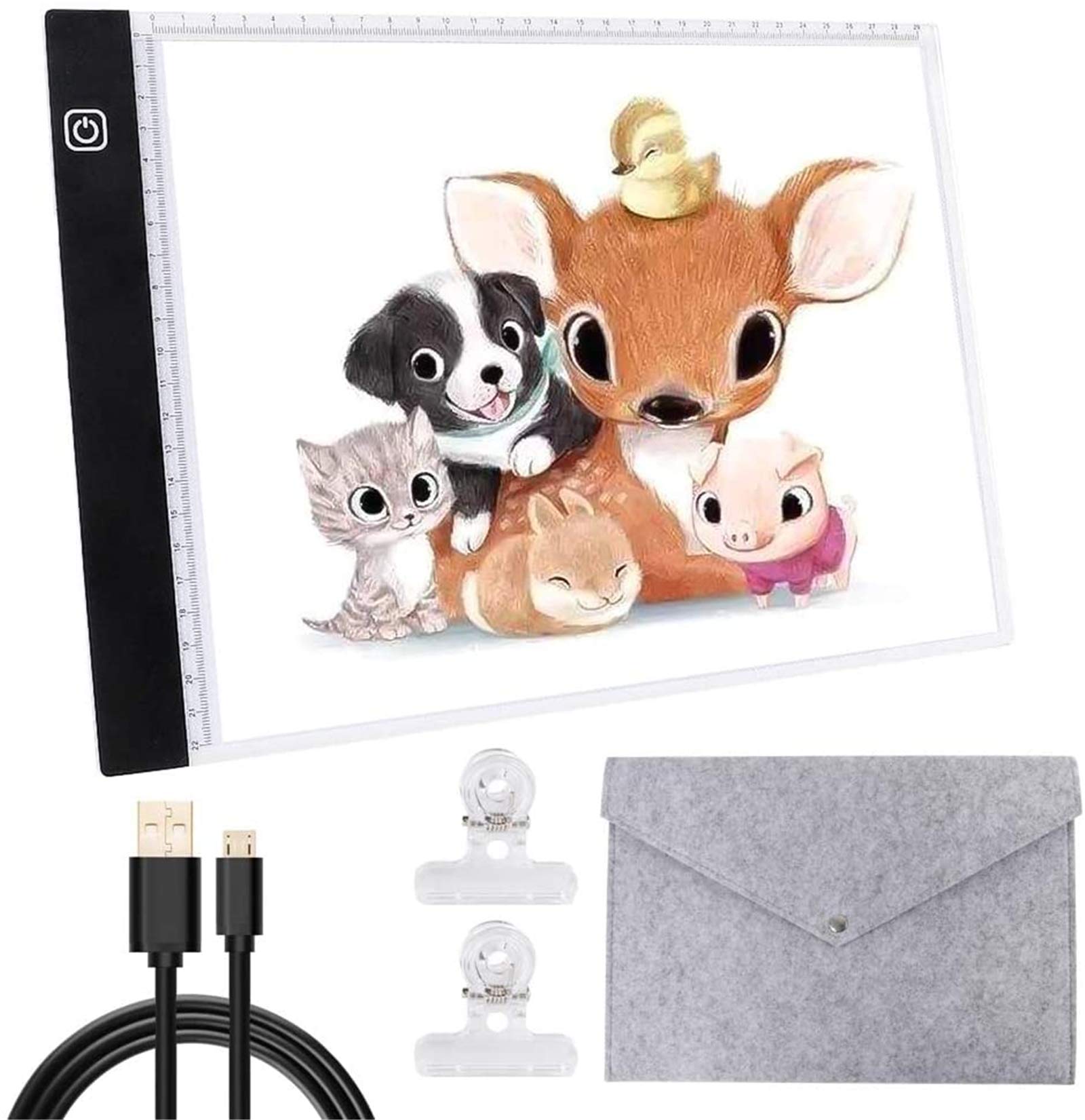 Light Board, LED Light Box for Tracing Portable A4 Light Pad Adjustable Light Drawing Pad USB Powered with Felt Bag and Clips for Artists Diamond Painting Craft Sketching and Animation Design