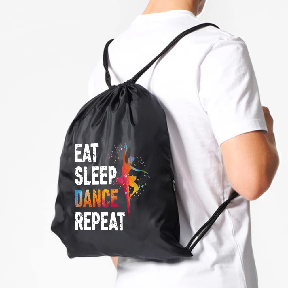 Pishovi Eat Sleep Dance Repeat Drawstring Waterproof Backpack, Dance Sports Bag for Man Women, Dance Player Gifts, Dance Gift for Dance Lover, Dance Lover Gift Idea