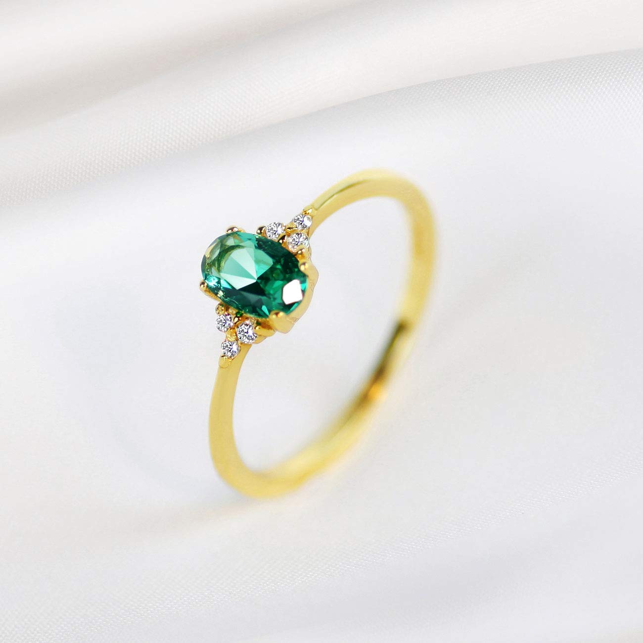 Michooyel 18K Gold Plated Dainty Emerald Rings Oval Cut Diamond Sterling Silver Statement Rings Cute Rings for Women