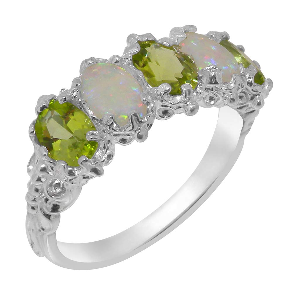 LetsBuyGold 925 Sterling Silver Natural Peridot and Opal Womens Wedding Ring - Size 5.5