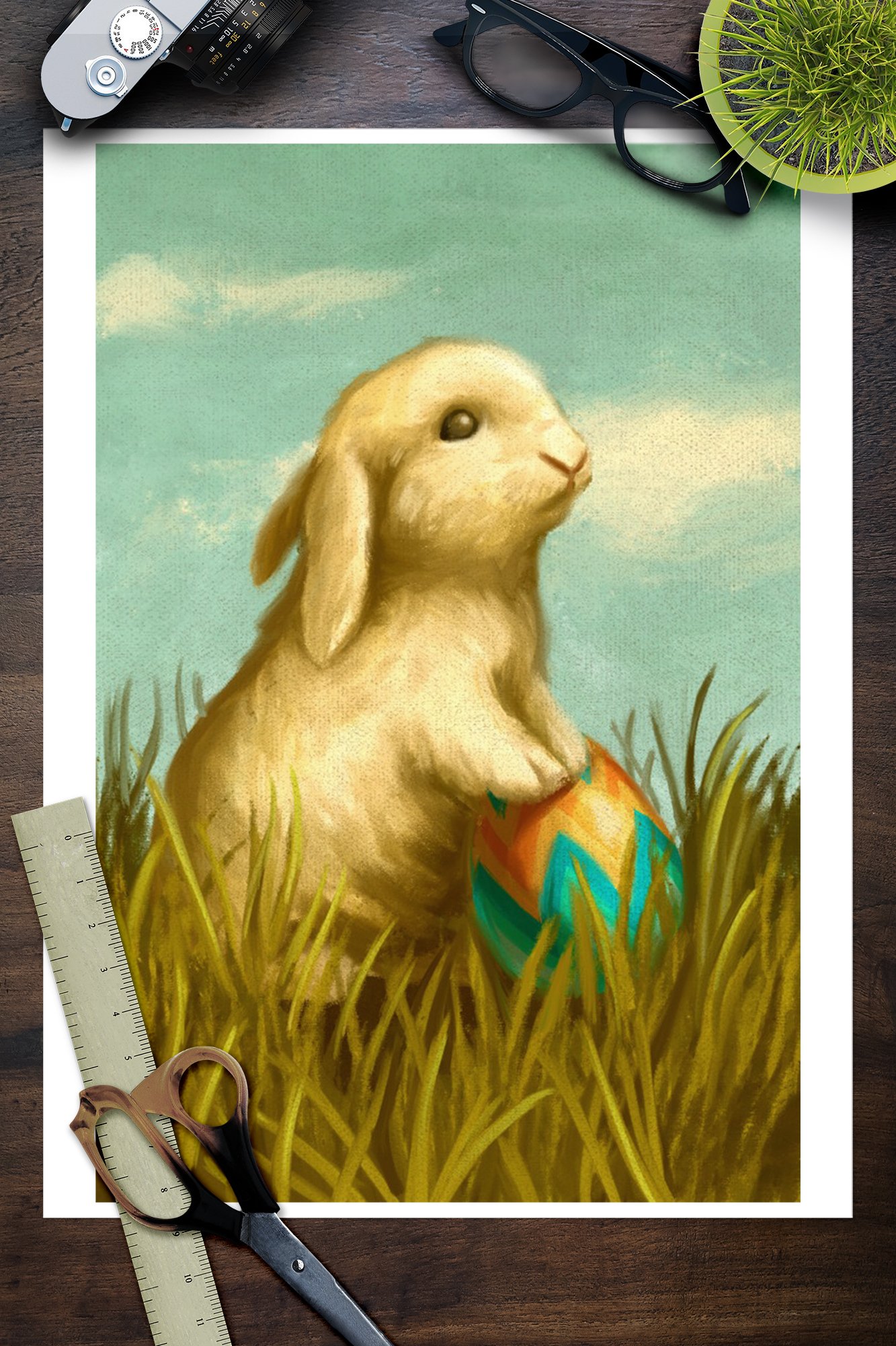Lantern Press 9x12 Inch Art Print Wall D√©cor, Easter Bunny, Oil Painting