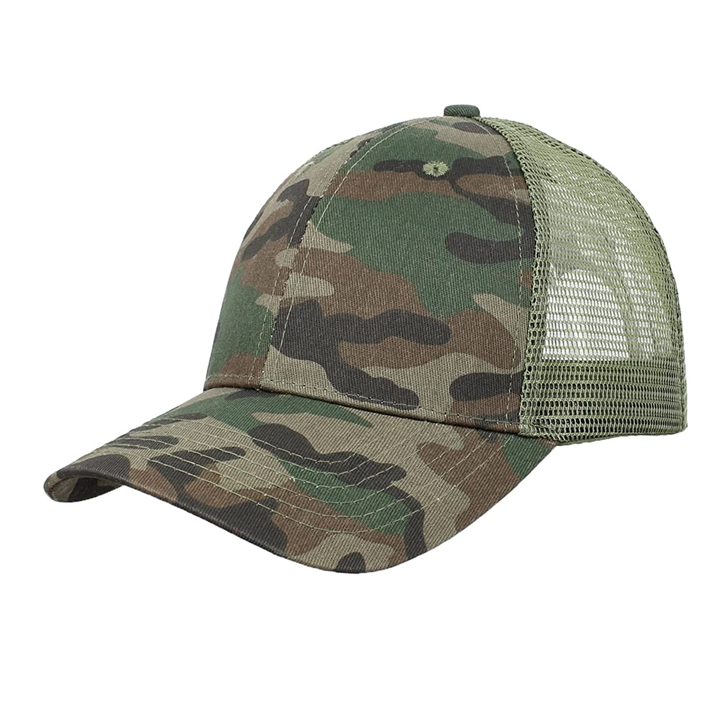 Low Profile Baseball Cap Ventilated Snapback Mesh Unisex Sun hat Plain Camo Adjustable Quick-Drying Camouflage (Camouflage + Light Green Grid)