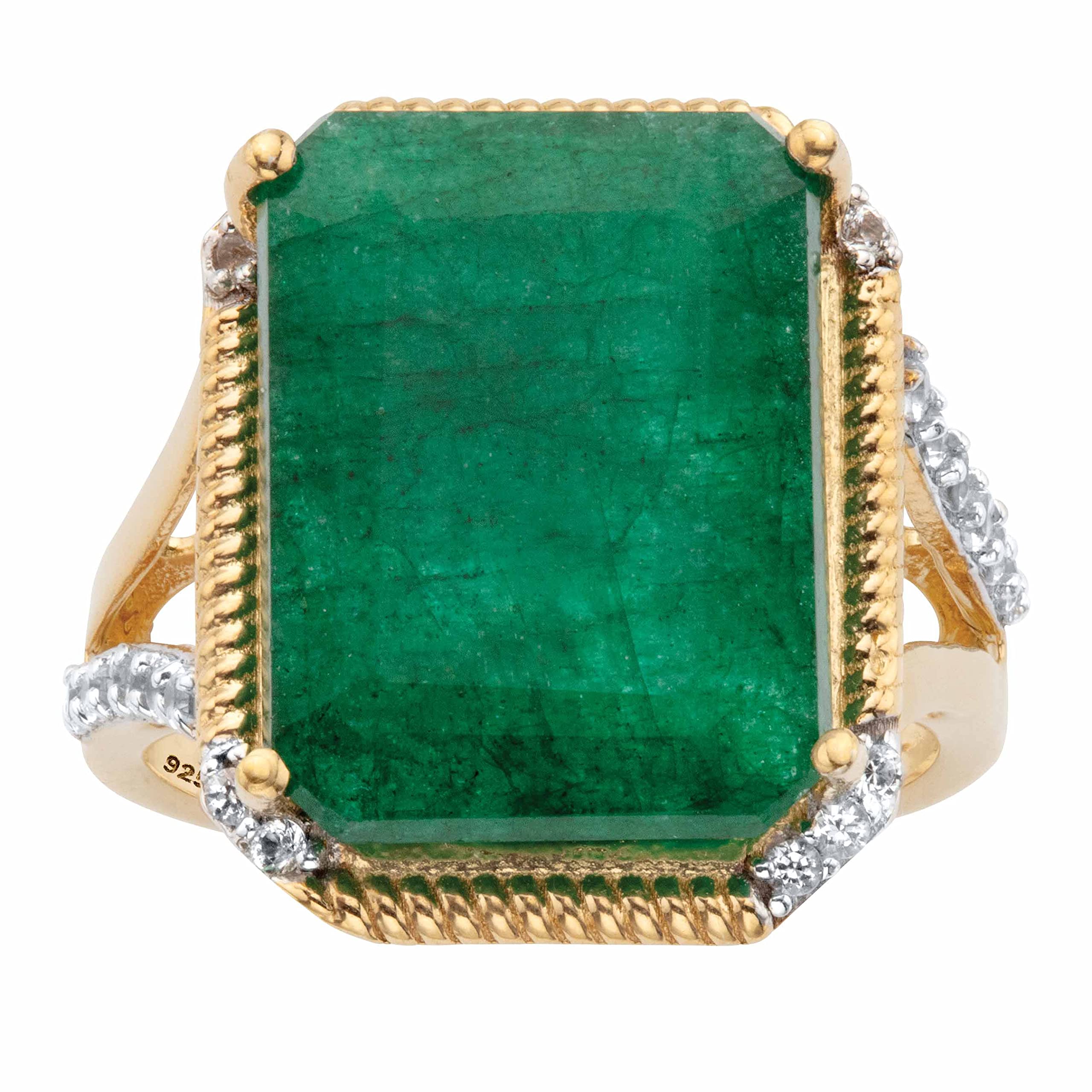 PalmBeach Yellow Gold-plated Sterling Silver Emerald Cut Genuine Green Emerald and Round Genuine Topaz Split Shank Ring Sizes 6-10 Size 7