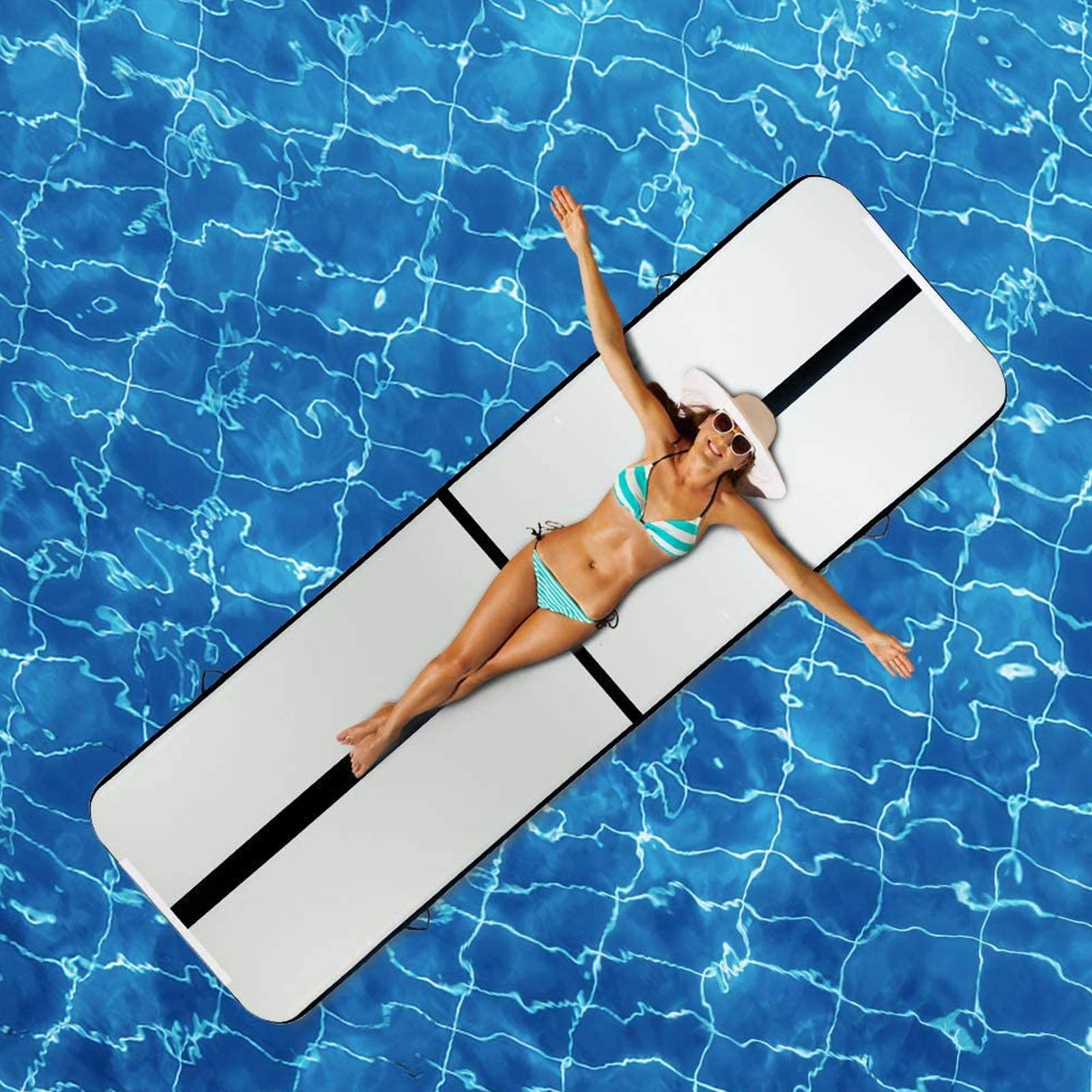 Murtisol 34ft Inflatable Gymnastics Training Mats Tumbling Mats 4 Inch Thickness for Home Use/Training/Cheerleading/Yoga/Water Fun with Electric Pump Black