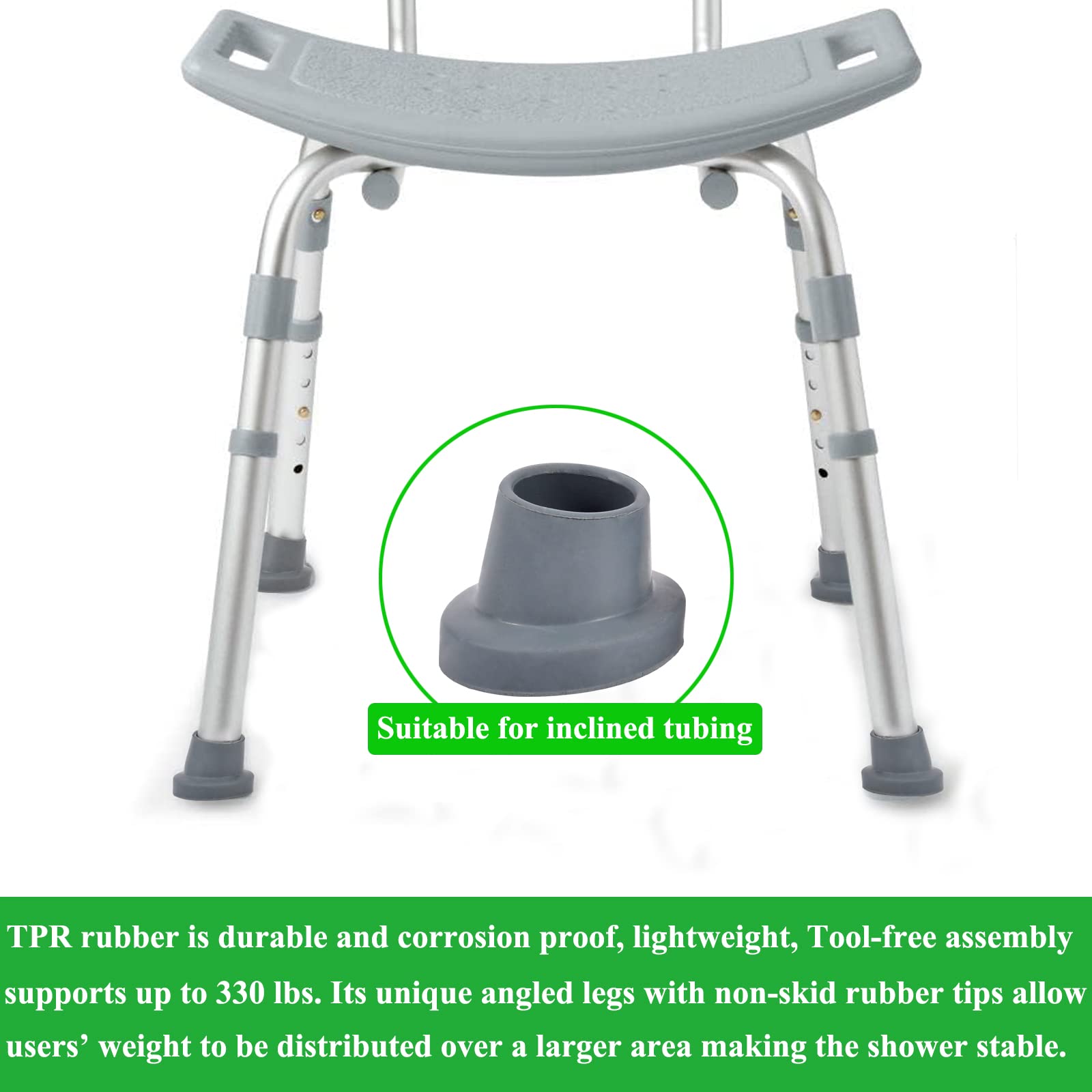Slope Replacement Feet for Shower Chair Bath Seat, shower stools and transfer bench, non-skid Shower Bench and Tub Transfer Benches Rubber Suction Cup Feet, Metal Insert Reinforced (slope, 1-1/8" I.D)
