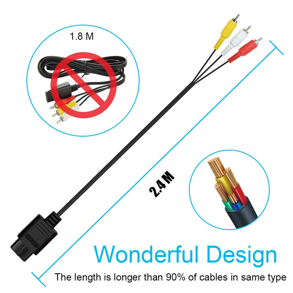 N64 AV Cable - Audio Video Composite Cord for Nintendo 64, Gamecube, Super Nintendo SNES, TV(7.87FT/2.4M)